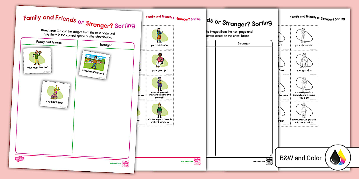 Family and Friends or Stranger? Sorting Worksheet - Twinkl