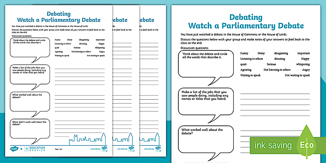 UK Parliament: Debating Worksheet | Twinkl Resources