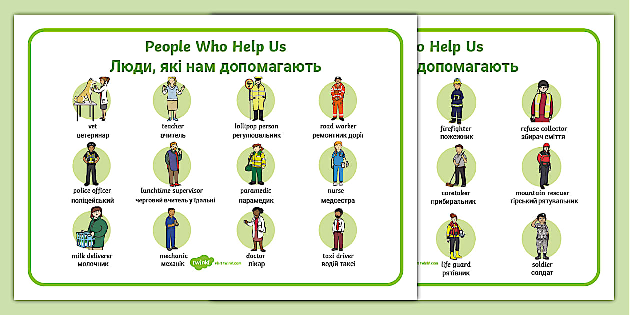 Ukrainian Translation People Who Help Us Word Mat