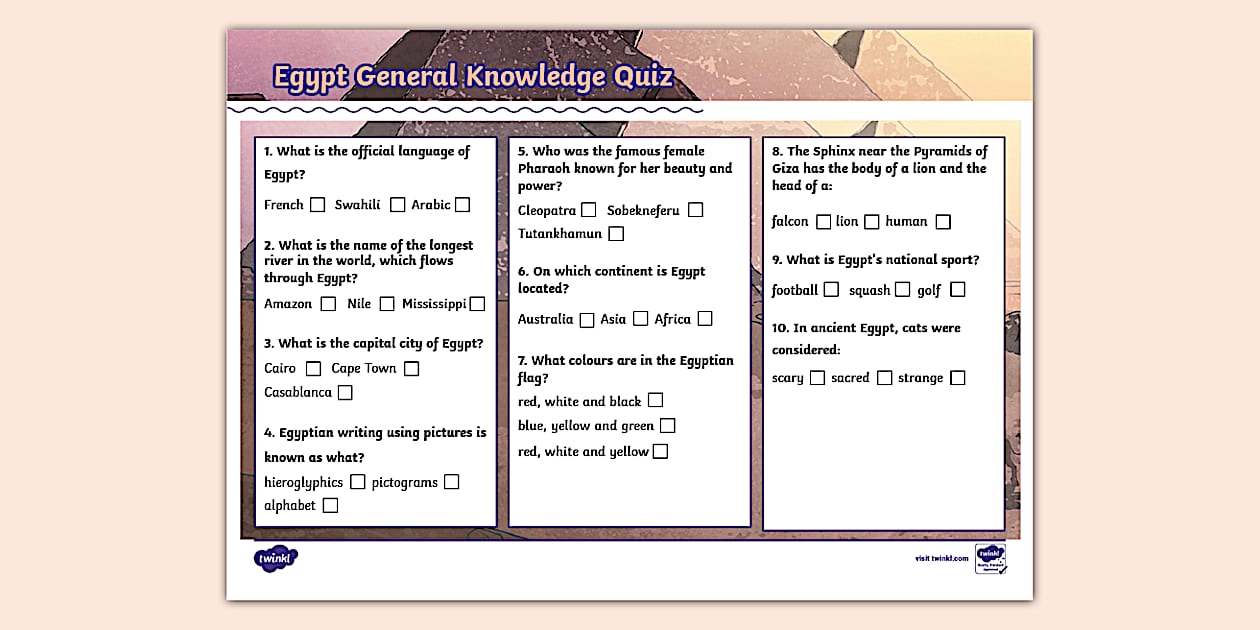 Egypt General Knowledge Quiz (teacher made) - Twinkl
