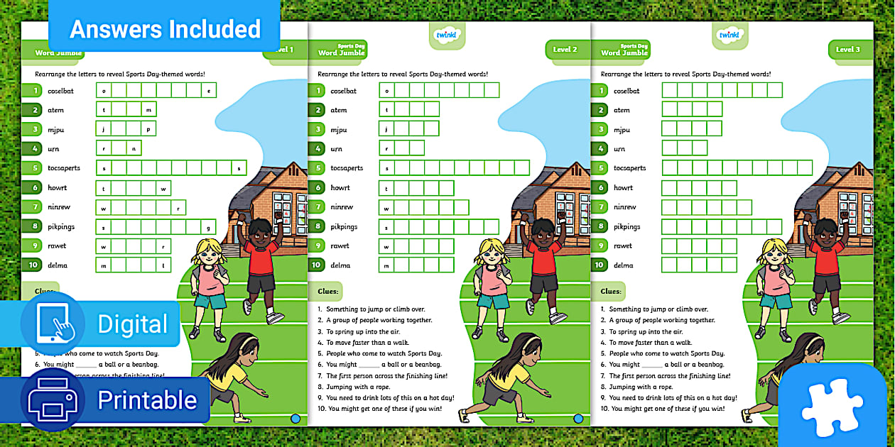 Sports Day Themed Fun Word Jumble Puzzle - AL - Kids