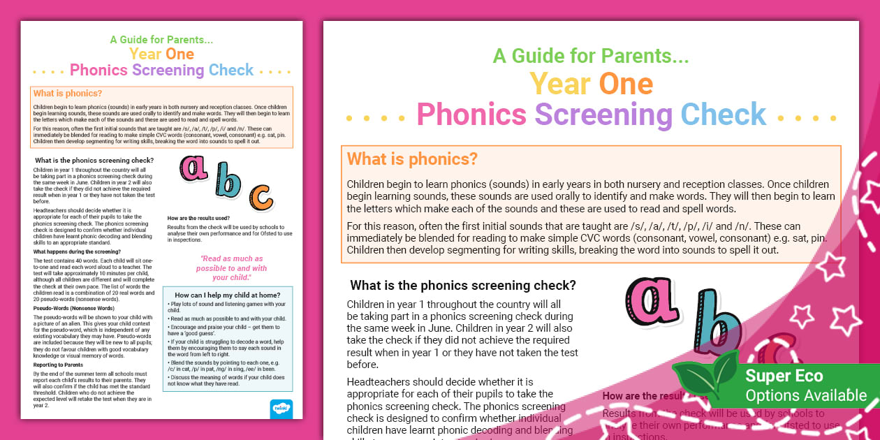 Year 1 Phonics Screening Check: A Guide for Parents - Twinkl