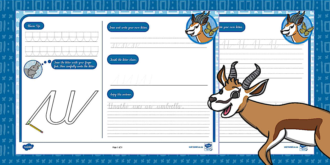 Grade 3 Cursive Letter Formation Mats - Uu (teacher made)