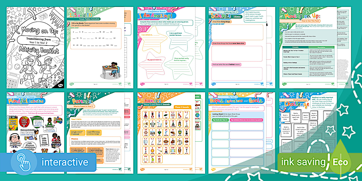 Black and White Moving on Up: Activity Pack for Year 1 to Year 2 Transition