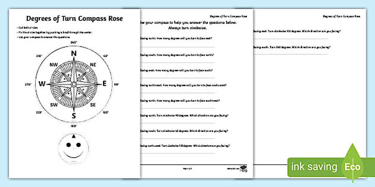 Degrees of Turn Compass Worksheet (teacher made) - Twinkl