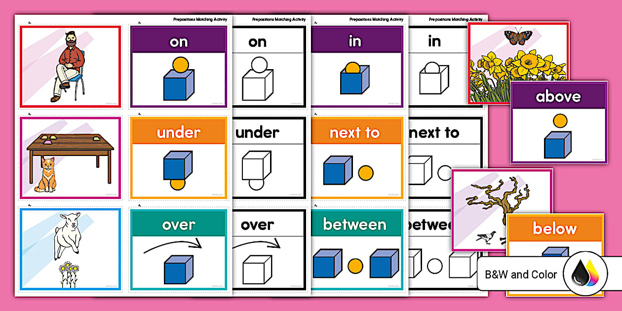 Prepositions Matching Worksheet (teacher made) - Twinkl