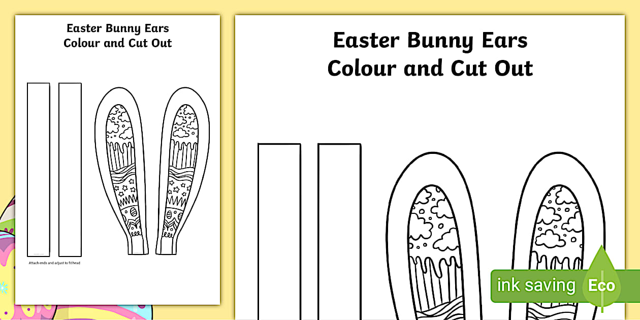 Easter Bunny Ears Colour and Cut Out (teacher made) - Twinkl