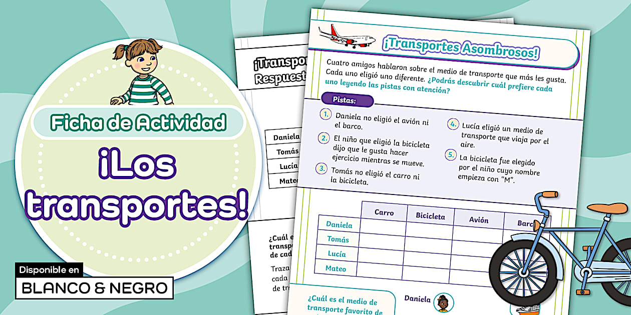 Ficha de actividad: Juegos de lógica de los transportes usando cuadros de