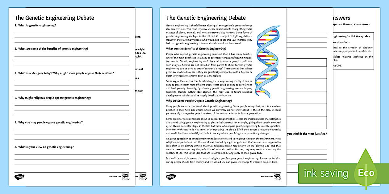 The Genetic Engineering Debate Worksheet / Worksheets - Genetic ...