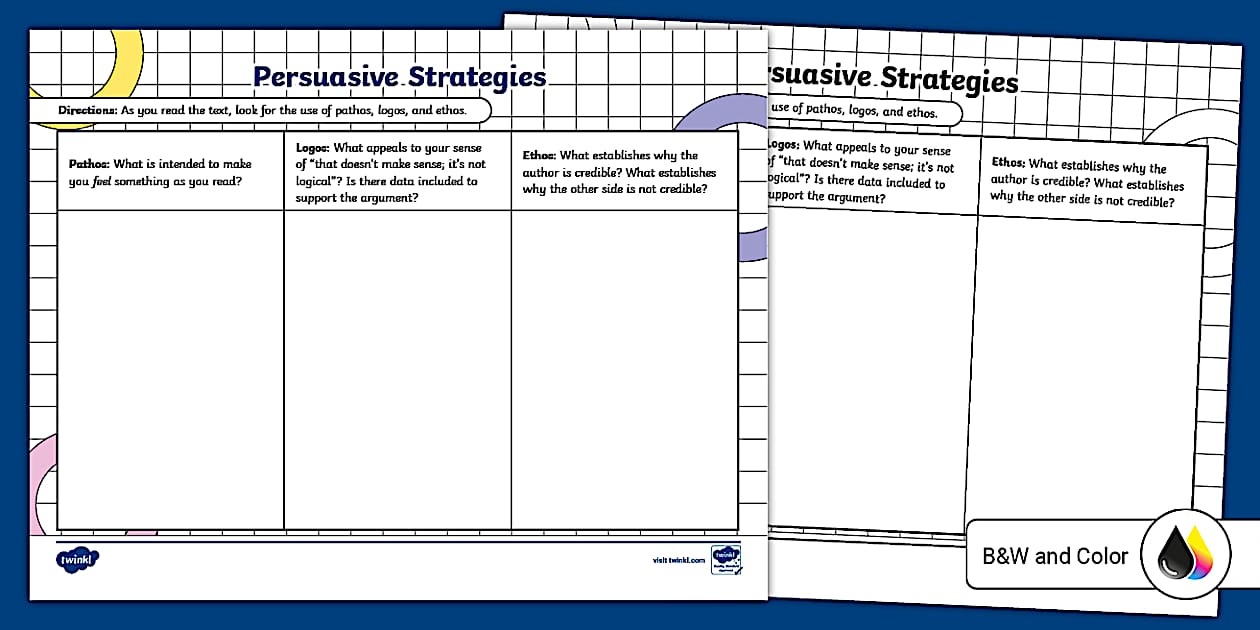 Persuasive Strategies Graphic Organizer for 6th-8th Grade