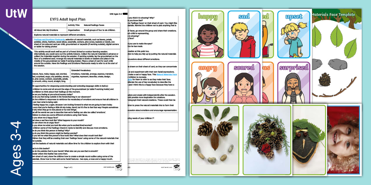 EYFS Natural Feelings Faces Adult Input Plan & Resource Pack