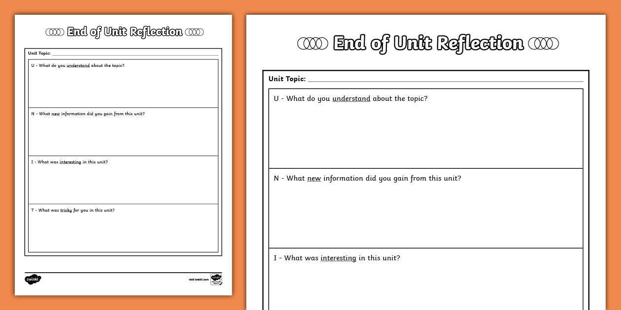 End of Unit Reflection Activity for 6th-8th Grade - Twinkl