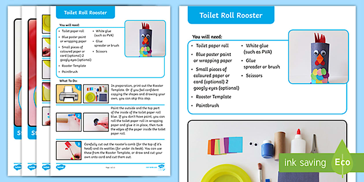 Rooster Toilet Roll Craft (ages 5-7) (teacher made) - Twinkl