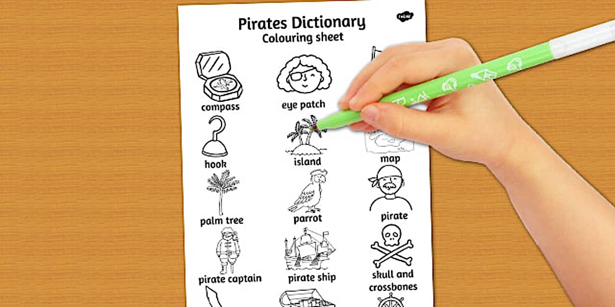 Pirates Dictionary Colouring Sheet - ESL Pirates Resources