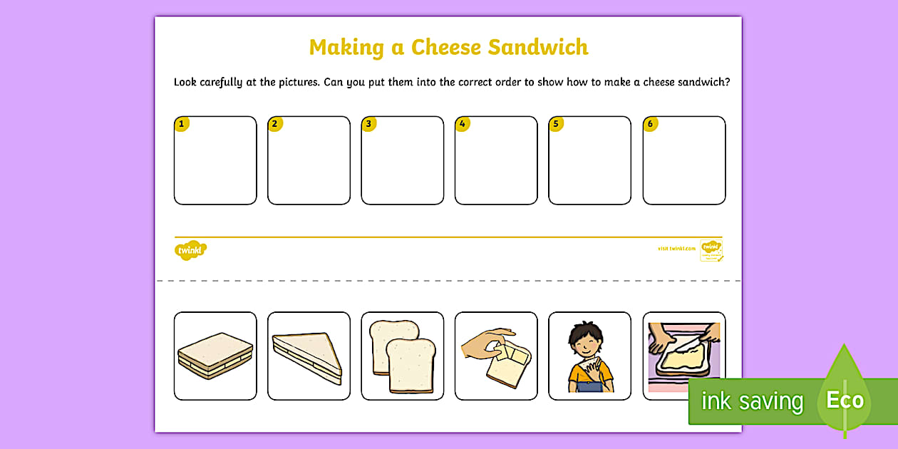Editable Cheese Sandwich Sequencing Worksheet (teacher made)