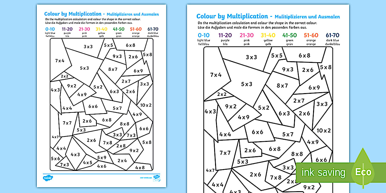 Colour by Multiplication Worksheet / Worksheet English/German