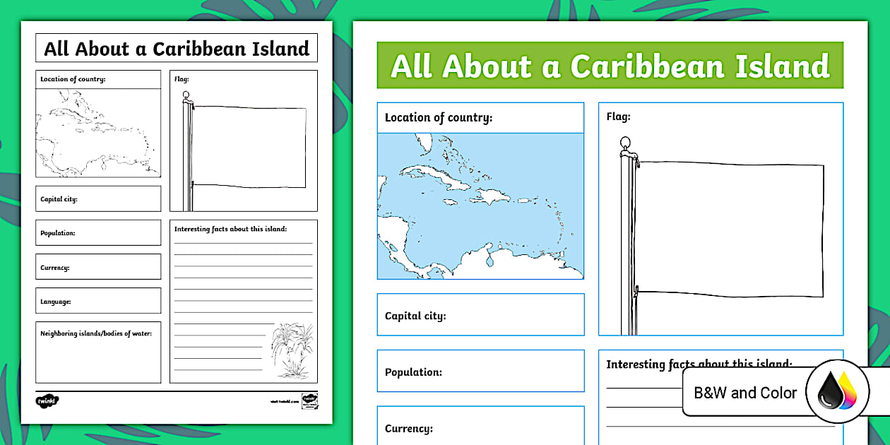 All About a Caribbean Island Research Worksheet 3rd-5th Grade