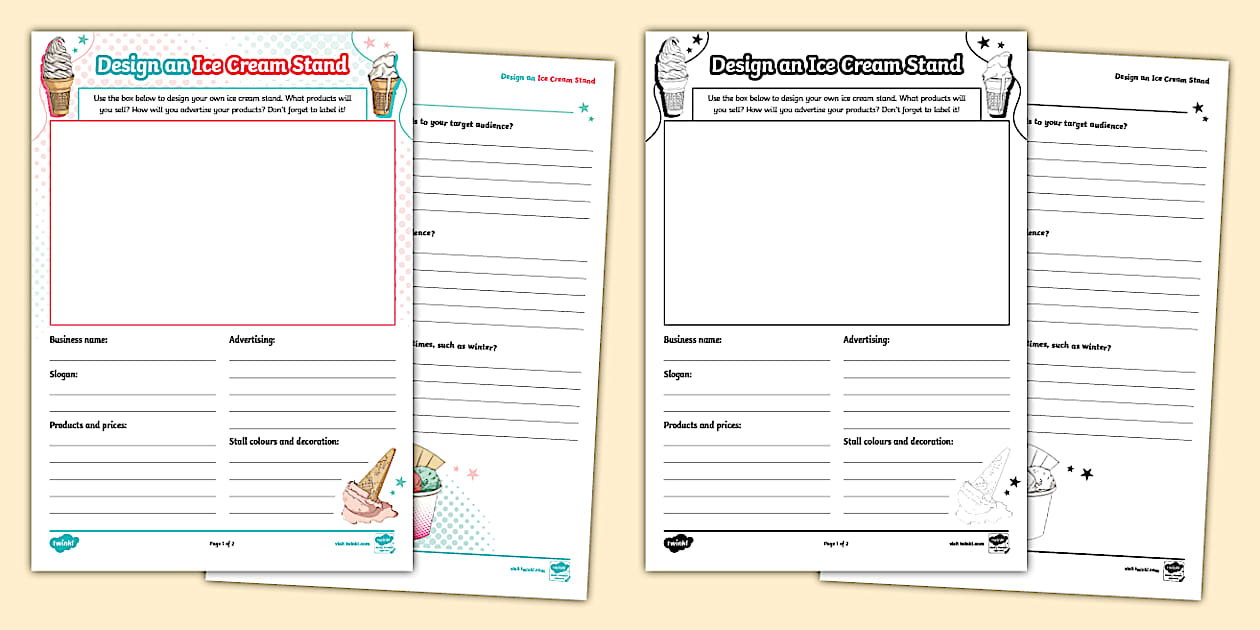 Design an Ice Cream Stand Worksheet (teacher made) - Twinkl