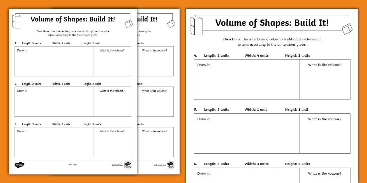 Volume of Shapes: Build It! Worksheet (teacher made)