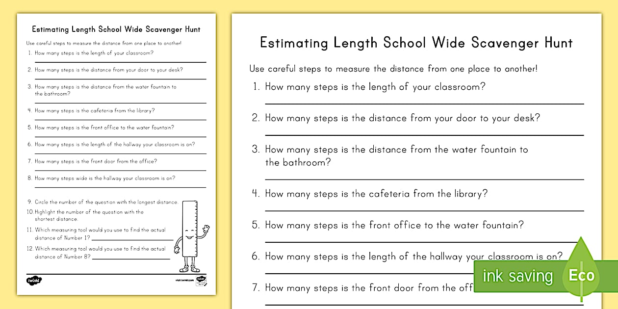 Estimating Length School Scavenger Hunt Activity - Twinkl