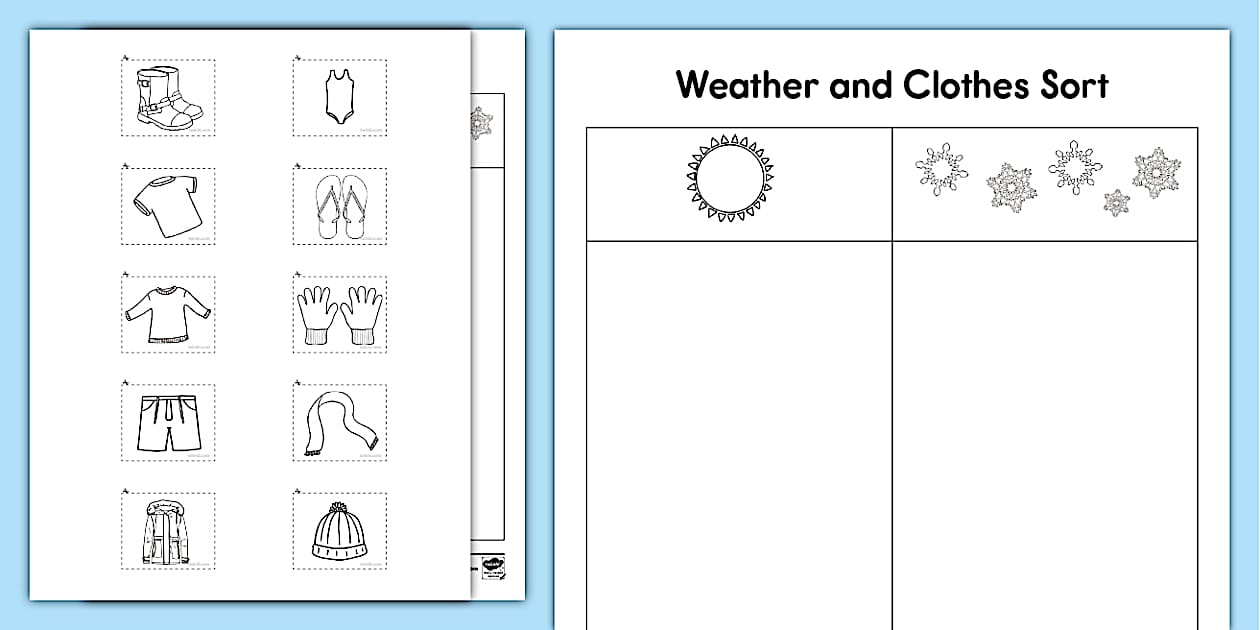 Weather and Clothes Worksheet for Kids | Twinkl USA - Twinkl