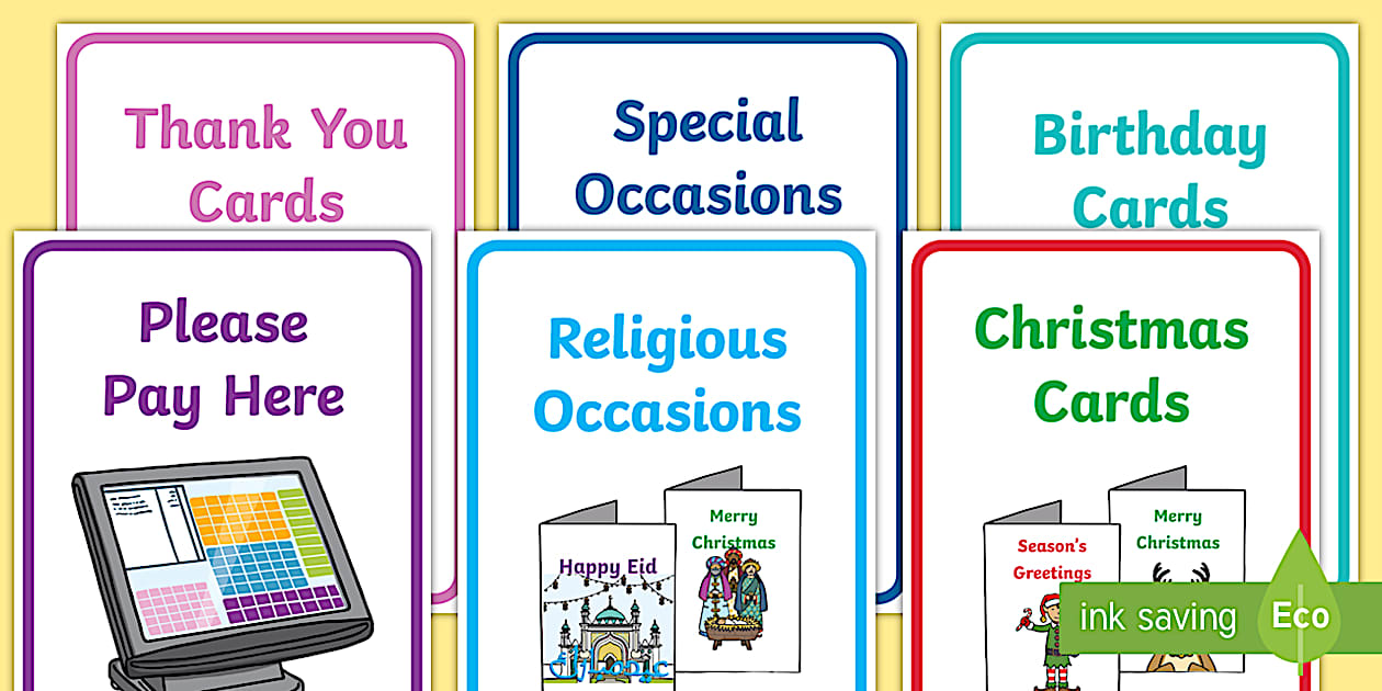 Card Shop Role Play Signs (Teacher-Made) - Twinkl