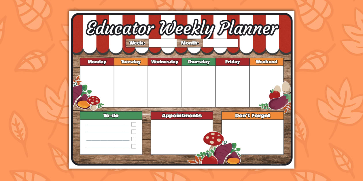 Autumn Market Themed Educator Weekly Planner (teacher made)