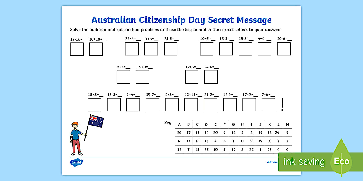Australian Citizenship Day Secret Message Worksheet / Worksheet
