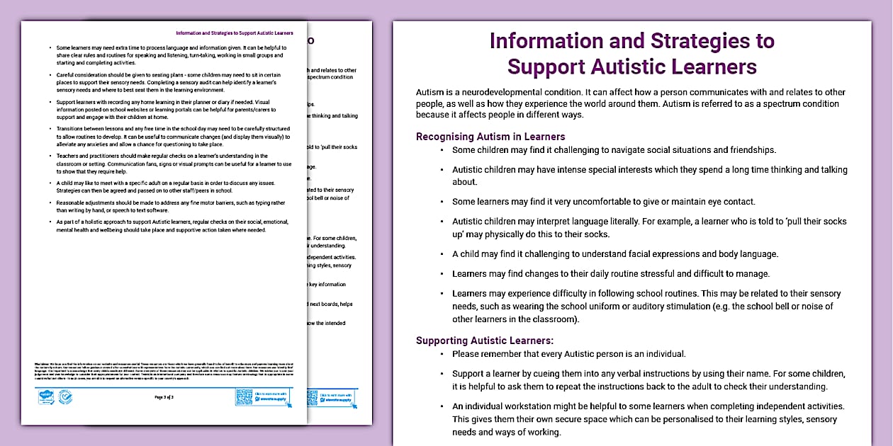 Information and Strategies to Support Autistic Learners