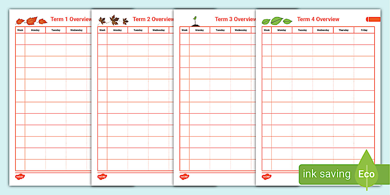 Editable Teacher Planner Blank Term Planning Overview