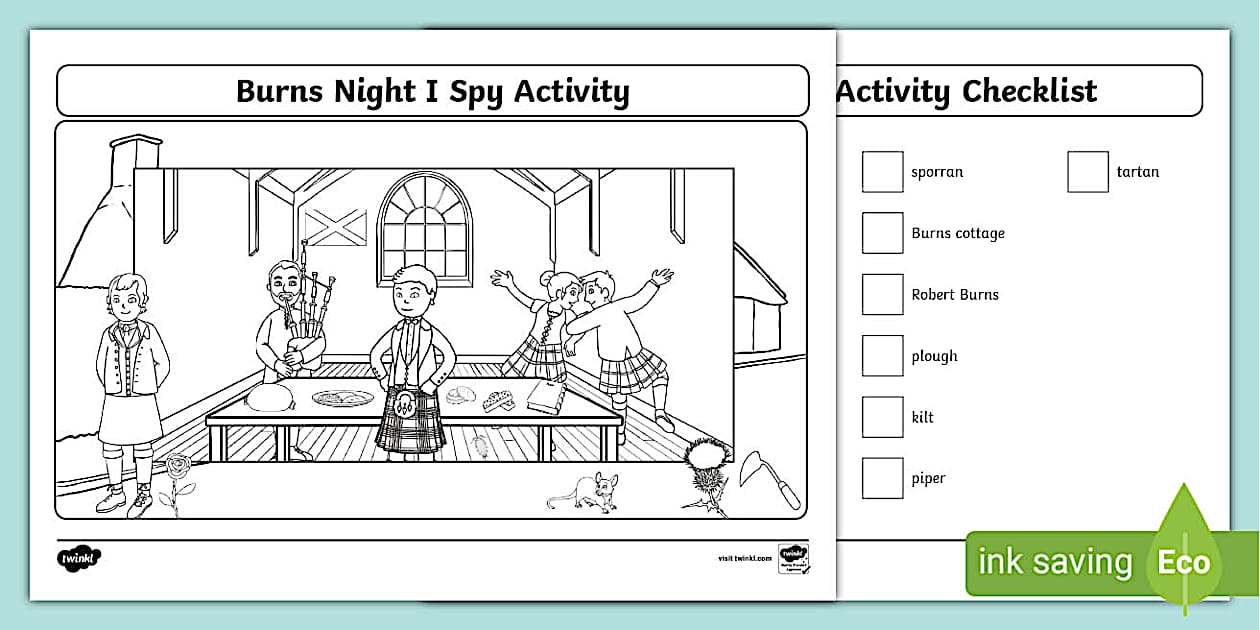 Burns Night Children's Activity - I Spy Game with Colouring