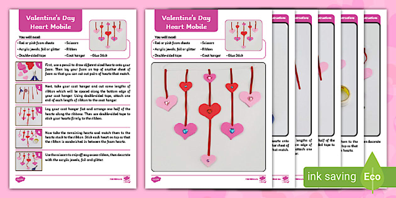 Valentine's Day Heart Mobile Craft Instructions - Twinkl