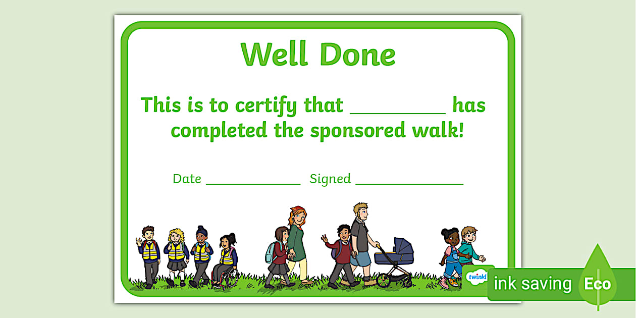 Sponsored Walk Certificate (teacher made) - Twinkl