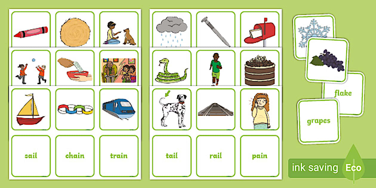 Black and White 'ai', 'a-e', 'ay', 'eigh' and 'ey' Matching Cards