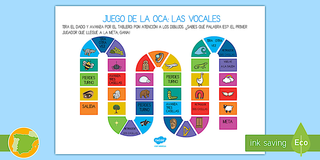 Juego de mesa: Juego de la oca - Las vocales (profesor hizo)