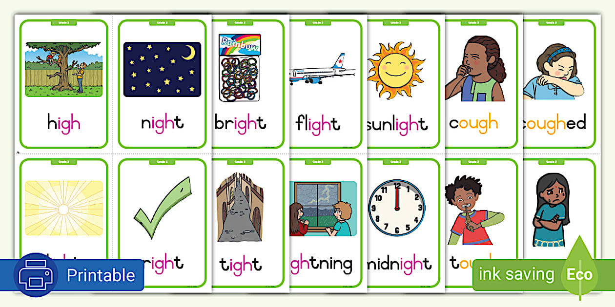 Grade 3 Phonics: -igh, -ough, -eigh, -augh Flashcards