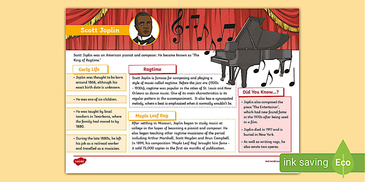 👉 Scott Joplin Fact File - Twinkl - Music - KS2 - Twinkl