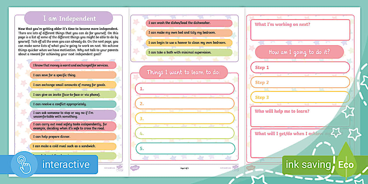 I am Independent (Ages 5 - 7) - Independence Checklist