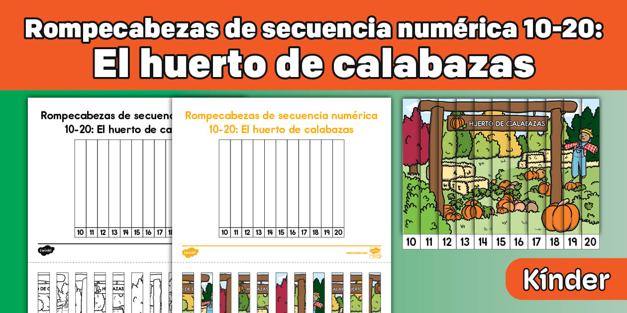Secuencia numérica 10-20 kínder: Huerto de calabazas