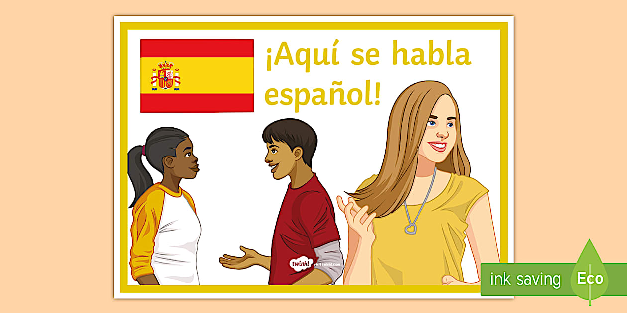 We Speak Spanish In Here Door Display Poster - Twinkl