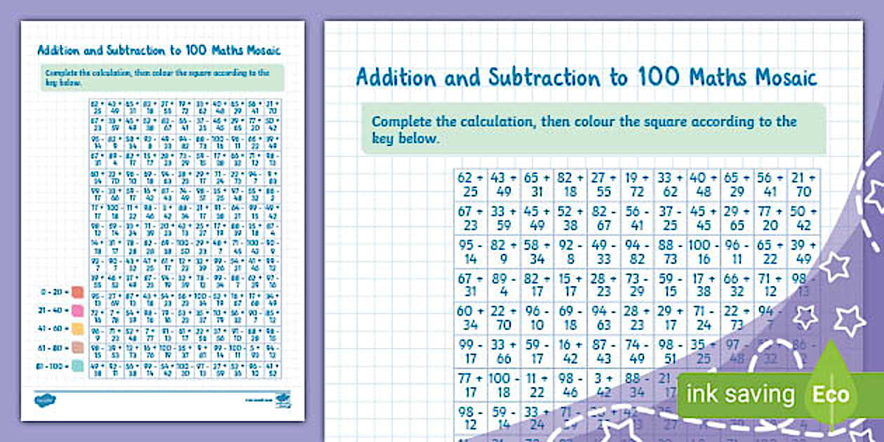 👉 Addition and Subtraction to 100 Maths Mosaic (Ages 6 - 7)