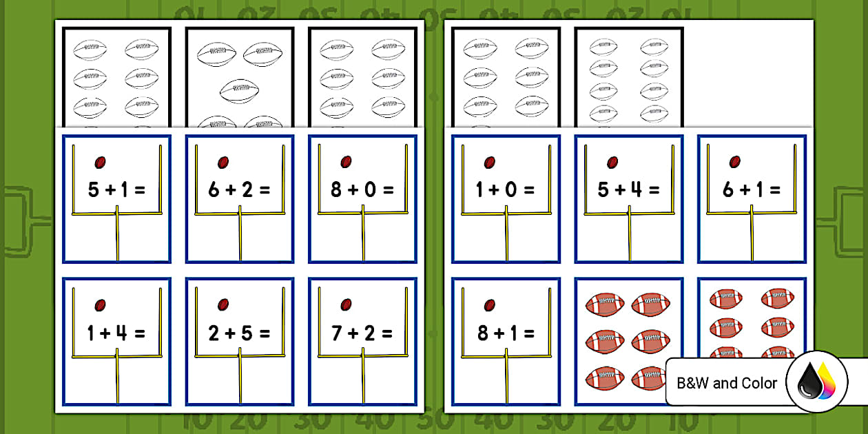 Super Bowl Addition Within 10 Matching Cards (Teacher-Made)