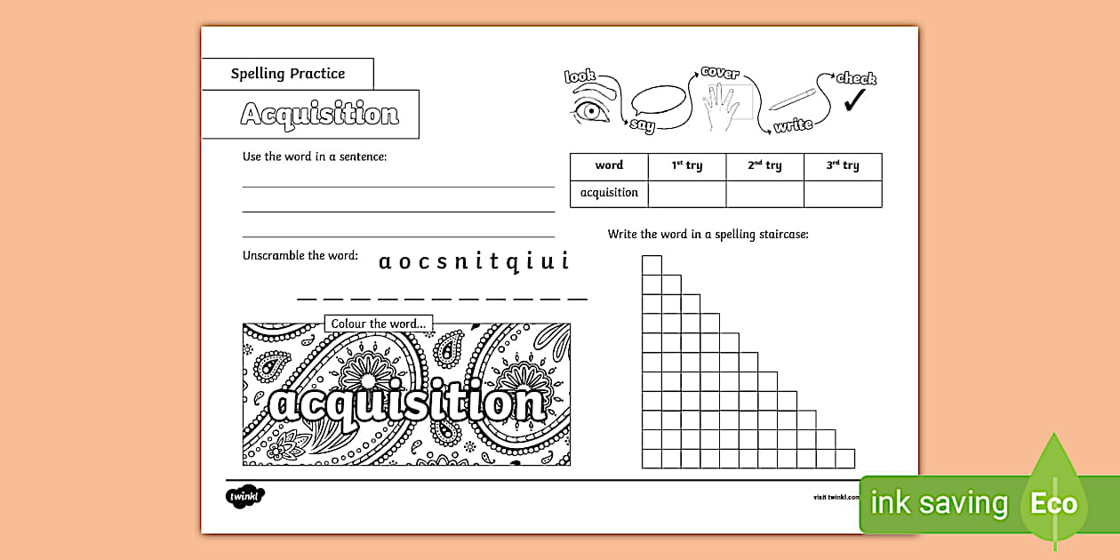 Acquisition Spelling Practice Worksheet (teacher made)