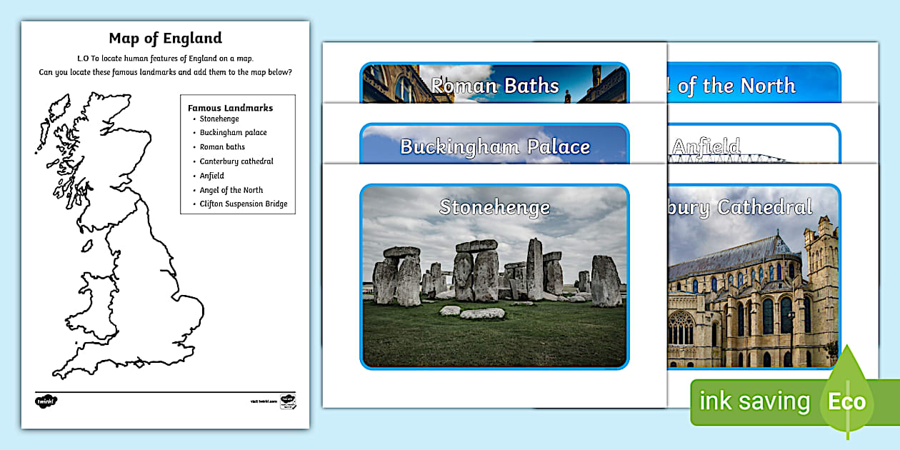 Human Features of England Worksheets - geography