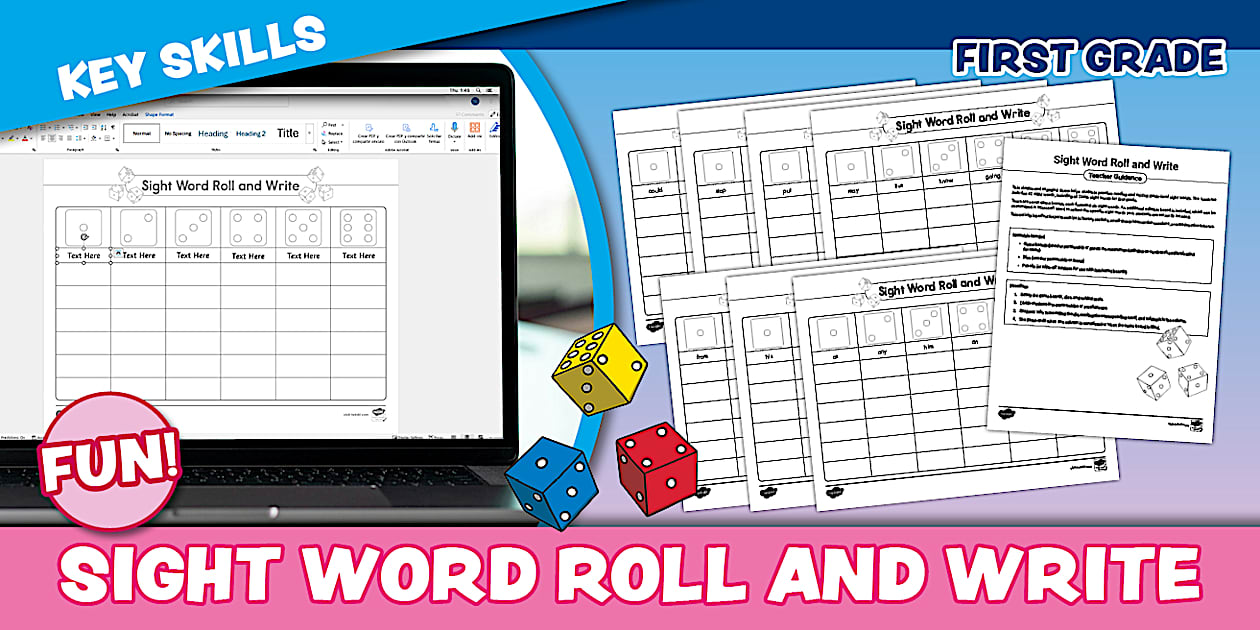 First Grade Sight Words Roll and Write Game - Twinkl