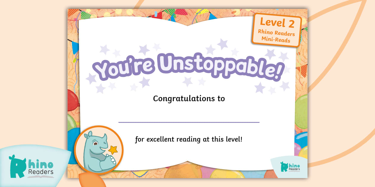 Level 2 Rhino Readers Intervention Certificate - Twinkl