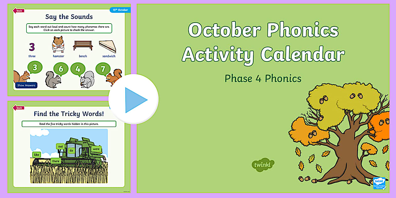Phase 4 October Phonics Activity Calendar PowerPoint