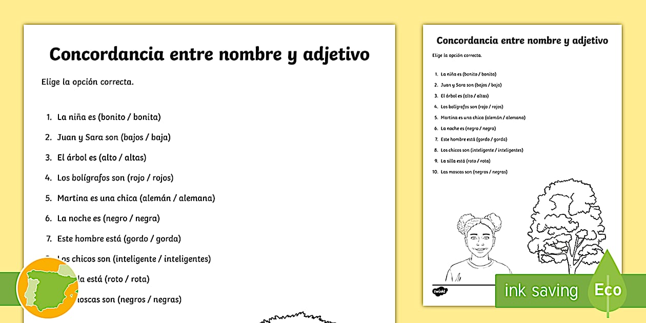 Ficha de actividad: Concordancia nombre y adjetivo