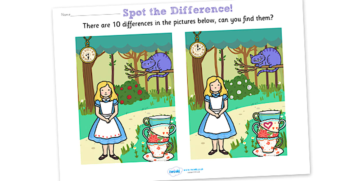 Alice in Wonderland Spot the Difference Activity - Twinkl