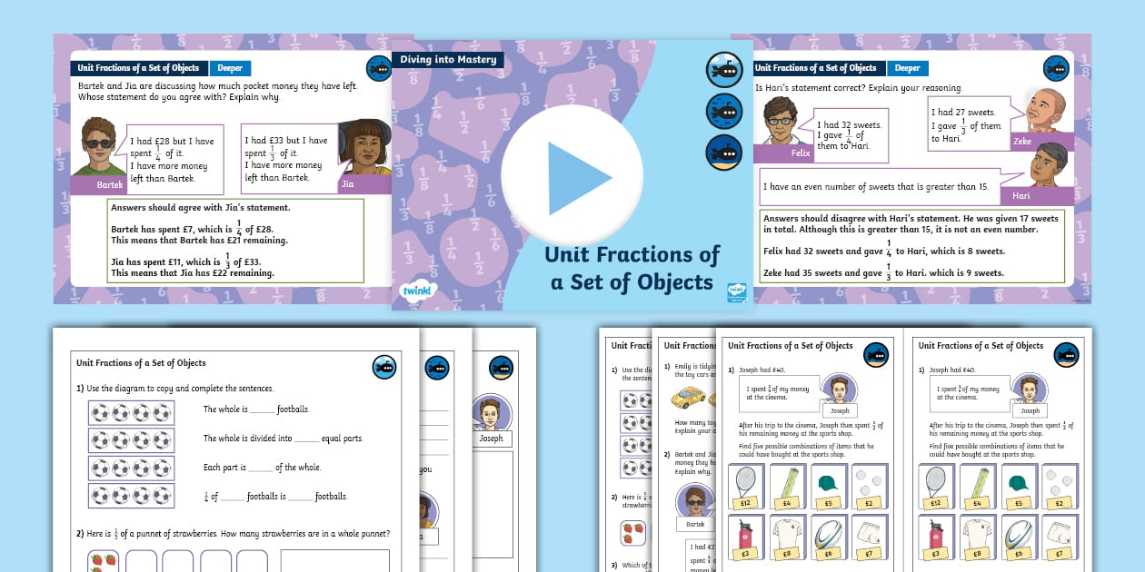 👉 Year 3 Diving into Mastery: Step 4 Unit Fractions of a Set of Objects